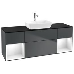 Villeroy & Boch Villeroy und Boch Finion Waschtischunterschrank G862GFHG 160cm, Abdeckplatte black matt, Emotion, Regale Glossy white lacquer, Midnight Blue Matt Lacquer