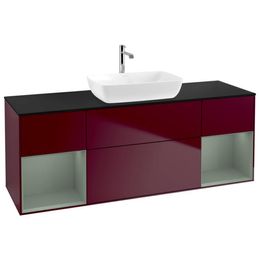 Villeroy & Boch Villeroy und Boch Finion Waschtischunterschrank G862GMHB 160cm, Abdeckplatte black matt, Emotion, Regale Olive matt lacquer, Peony Matt