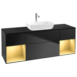 Villeroy & Boch Villeroy und Boch Finion Waschtischunterschrank G862HFPD 160cm, Abdeckplatte black matt, Emotion, Regale Gold matt lacquer, Black matt lacquer