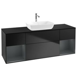 Villeroy & Boch Villeroy und Boch Finion Waschtischunterschrank G862HGPD 160cm, Abdeckplatte black matt, Emotion, Regale Midnight matt lacquer, Black matt lacquer