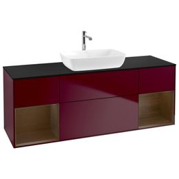 Villeroy & Boch Villeroy und Boch Finion Waschtischunterschrank G862GNHB 160cm, Abdeckplatte black matt, Emotion, Regale Walnut Veneer, Peony Matt