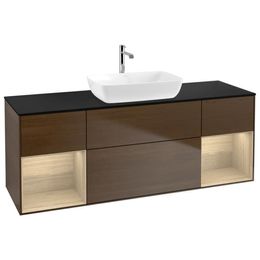 Villeroy & Boch Villeroy und Boch Finion Waschtischunterschrank G862PCGN 160cm, Abdeckplatte black matt, Emotion, Regale Oak Veneer, Walnut veneer