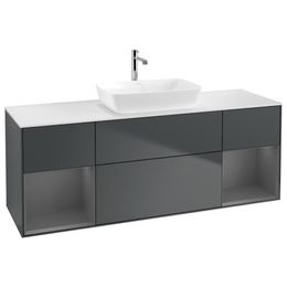 Villeroy & Boch Villeroy und Boch Finion Waschtischunterschrank G861GKHG 160cm, Abdeckplatte white matt, Emotion, Regale Anthracite matt lacquer, Midnight Blue Matt Lacquer