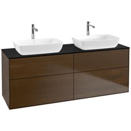 Villeroy & Boch Villeroy und Boch Finion Waschtischunterschrank F84200GN 160x60,3cm, Abdeckplatte black matt, Walnut veneer