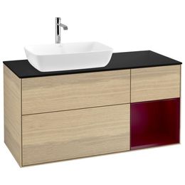 Villeroy & Boch Villeroy und Boch Finion Waschtischunterschrank G812HBPC 120cm, Abdeckplatte black matt, Emotion, Regale Peony matt lacquer, Oak Veneer