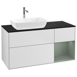 Villeroy & Boch Villeroy und Boch Finion Waschtischunterschrank G812GMMT 120cm, Abdeckplatte black matt, Emotion, Regale Olive matt lacquer, White matt lacquer