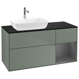 Villeroy & Boch Villeroy und Boch Finion Waschtischunterschrank G812GKGM 120cm, Abdeckplatte black matt, Emotion, Regale Anthracite matt lacquer, Olive Matt Lacquer