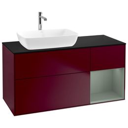 Villeroy & Boch Villeroy und Boch Finion Waschtischunterschrank G812GMHB 120cm, Abdeckplatte black matt, Emotion, Regale Olive matt lacquer, Peony Matt