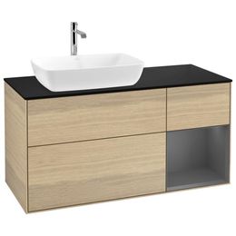 Villeroy & Boch Villeroy und Boch Finion Waschtischunterschrank G812GKPC 120cm, Abdeckplatte black matt, Emotion, Regale Anthracite matt lacquer, Oak Veneer