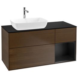 Villeroy & Boch Villeroy und Boch Finion Waschtischunterschrank G812PDGN 120cm, Abdeckplatte black matt, Emotion, Regale Black matt lacquer, Walnut veneer