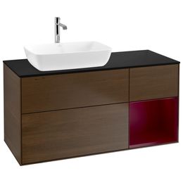 Villeroy & Boch Villeroy und Boch Finion Waschtischunterschrank G812HBGN 120cm, Abdeckplatte black matt, Emotion, Regale Peony matt lacquer, Walnut veneer
