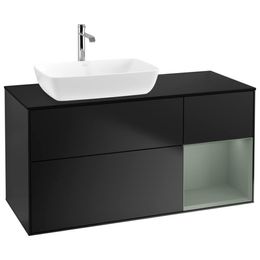 Villeroy & Boch Villeroy und Boch Finion Waschtischunterschrank G812GMPD 120cm, Abdeckplatte black matt, Emotion, Regale Olive matt lacquer, Black matt lacquer