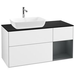 Villeroy & Boch Villeroy und Boch Finion Waschtischunterschrank G812HGGF 120cm, Abdeckplatte black matt, Emotion, Regale Midnight matt lacquer, Glossy white lacquer
