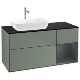 Villeroy & Boch Villeroy und Boch Finion Waschtischunterschrank G812HGGM 120cm, Abdeckplatte black matt, Emotion, Regale Midnight matt lacquer, Olive Matt Lacquer