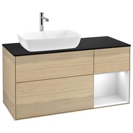 Villeroy & Boch Villeroy und Boch Finion Waschtischunterschrank G812MTPC 120cm, Abdeckplatte black matt, Emotion, Regale White matt lacquer, Oak Veneer