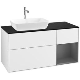 Villeroy & Boch Villeroy und Boch Finion Waschtischunterschrank F812GKGF 120cm, Abdeckplatte black matt, Regale Anthracite matt lacquer, Glossy white lacquer