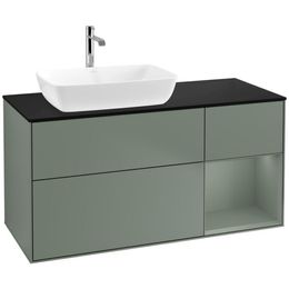 Villeroy & Boch Villeroy und Boch Finion Waschtischunterschrank F812GMGM 120cm, Abdeckplatte black matt, Regale Olive matt lacquer, Olive Matt Lacquer