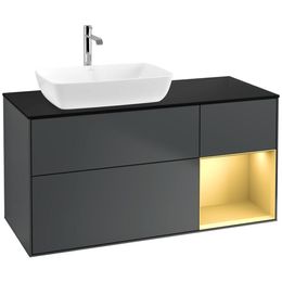 Villeroy & Boch Villeroy und Boch Finion Waschtischunterschrank F812HFHG 120cm, Abdeckplatte black matt, Regale Gold matt lacquer, Midnight Blue Matt Lacquer