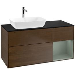 Villeroy & Boch Villeroy und Boch Finion Waschtischunterschrank F812GMGN 120cm, Abdeckplatte black matt, Regale Olive matt lacquer, Walnut veneer