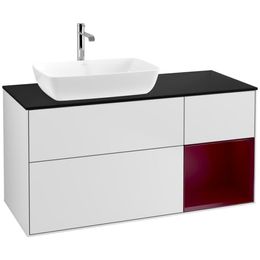 Villeroy & Boch Villeroy und Boch Finion Waschtischunterschrank F812HBMT 120cm, Abdeckplatte black matt, Regale Peony matt lacquer, White matt lacquer