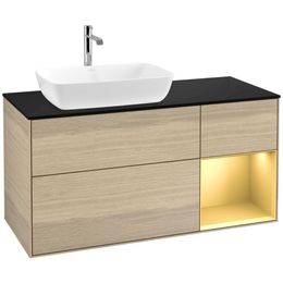Villeroy & Boch Villeroy und Boch Finion Waschtischunterschrank F812HFPC 120cm, Abdeckplatte black matt, Regale Gold matt lacquer, Oak Veneer