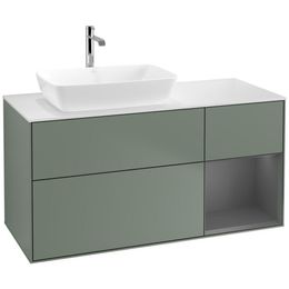 Villeroy & Boch Villeroy und Boch Finion Waschtischunterschrank F811GKGM 120cm, Abdeckplatte white matt, Regale Anthracite matt lacquer, Olive Matt Lacquer