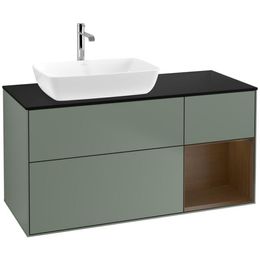 Villeroy & Boch Villeroy und Boch Finion Waschtischunterschrank F812GNGM 120cm, Abdeckplatte black matt, Regale Walnut Veneer, Olive Matt Lacquer