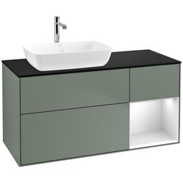 Villeroy & Boch Villeroy und Boch Finion Waschtischunterschrank F812MTGM 120cm, Abdeckplatte black matt, Regale White matt lacquer, Olive Matt Lacquer