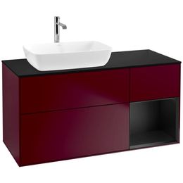 Villeroy & Boch Villeroy und Boch Finion Waschtischunterschrank F812PDHB 120cm, Abdeckplatte black matt, Regale Black matt lacquer, Peony Matt