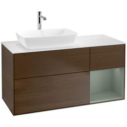 Villeroy & Boch Villeroy und Boch Finion Waschtischunterschrank F811GMGN 120cm, Abdeckplatte white matt, Regale Olive matt lacquer, Walnut veneer