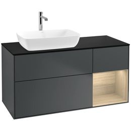 Villeroy & Boch Villeroy und Boch Finion Waschtischunterschrank F812PCHG 120cm, Abdeckplatte black matt, Regale Oak Veneer, Midnight Blue Matt Lacquer