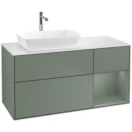 Villeroy & Boch Villeroy und Boch Finion Waschtischunterschrank F811GMGM 120cm, Abdeckplatte white matt, Regale Olive matt lacquer, Olive Matt Lacquer