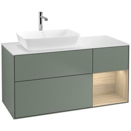 Villeroy & Boch Villeroy und Boch Finion Waschtischunterschrank F811PCGM 120cm, Abdeckplatte white matt, Regale Oak Veneer, Olive Matt Lacquer