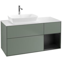 Villeroy & Boch Villeroy und Boch Finion Waschtischunterschrank F811PDGM 120cm, Abdeckplatte white matt, Regale Black matt lacquer, Olive Matt Lacquer