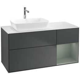 Villeroy & Boch Villeroy und Boch Finion Waschtischunterschrank F811GMHG 120cm, Abdeckplatte white matt, Regale Olive matt lacquer, Midnight Blue Matt Lacquer