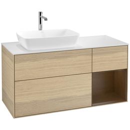 Villeroy & Boch Villeroy und Boch Finion Waschtischunterschrank F811GNPC 120cm, Abdeckplatte white matt, Regale Walnut Veneer, Oak Veneer