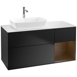 Villeroy & Boch Villeroy und Boch Finion Waschtischunterschrank F811GNPD 120cm, Abdeckplatte white matt, Regale Walnut Veneer, Black matt lacquer