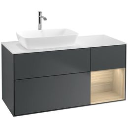 Villeroy & Boch Villeroy und Boch Finion Waschtischunterschrank F811PCHG 120cm, Abdeckplatte white matt, Regale Oak Veneer, Midnight Blue Matt Lacquer