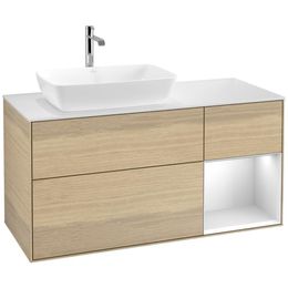 Villeroy & Boch Villeroy und Boch Finion Waschtischunterschrank F811MTPC 120cm, Abdeckplatte white matt, Regale White matt lacquer, Oak Veneer