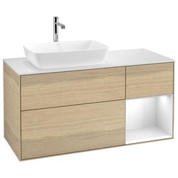Villeroy & Boch Villeroy und Boch Finion Waschtischunterschrank G811GFPC 120cm, Abdeckplatte white matt, Emotion, Regale Glossy white lacquer, Oak Veneer