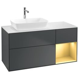Villeroy & Boch Villeroy und Boch Finion Waschtischunterschrank G811HFHG 120cm, Abdeckplatte white matt, Emotion, Regale Gold matt lacquer, Midnight Blue Matt Lacquer