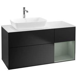 Villeroy & Boch Villeroy und Boch Finion Waschtischunterschrank G811GMPD 120cm, Abdeckplatte white matt, Emotion, Regale Olive matt lacquer, Black matt lacquer