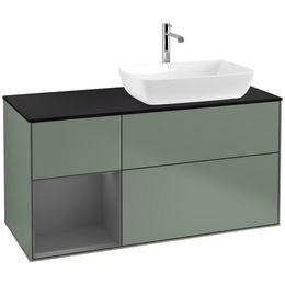 Villeroy & Boch Villeroy und Boch Finion Waschtischunterschrank F802GKGM 120cm, Abdeckplatte black matt, Regale Anthracite matt lacquer, Olive Matt Lacquer