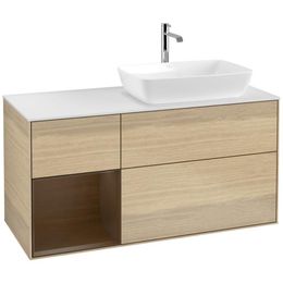 Villeroy & Boch Villeroy und Boch Finion Waschtischunterschrank F801GNPC 120cm, Abdeckplatte white matt, Regale Walnut Veneer, Oak Veneer