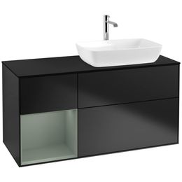 Villeroy & Boch Villeroy und Boch Finion Waschtischunterschrank F802GMPD 120cm, Abdeckplatte black matt, Regale Olive matt lacquer, Black matt lacquer