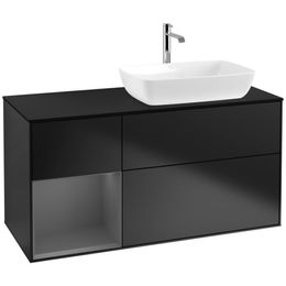 Villeroy & Boch Villeroy und Boch Finion Waschtischunterschrank F802GKPD 120cm, Abdeckplatte black matt, Regale Anthracite matt lacquer, Black matt lacquer