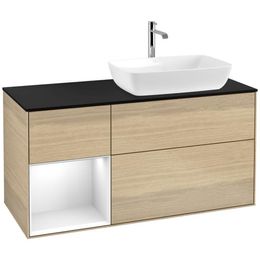 Villeroy & Boch Villeroy und Boch Finion Waschtischunterschrank F802GFPC 120cm, Abdeckplatte black matt, Regale Glossy white lacquer, Oak Veneer