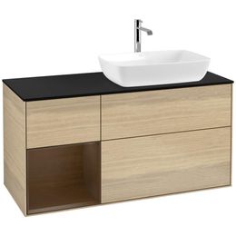 Villeroy & Boch Villeroy und Boch Finion Waschtischunterschrank F802GNPC 120cm, Abdeckplatte black matt, Regale Walnut Veneer, Oak Veneer