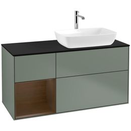 Villeroy & Boch Villeroy und Boch Finion Waschtischunterschrank F802GNGM 120cm, Abdeckplatte black matt, Regale Walnut Veneer, Olive Matt Lacquer