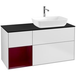 Villeroy & Boch Villeroy und Boch Finion Waschtischunterschrank F802HBMT 120cm, Abdeckplatte black matt, Regale Peony matt lacquer, White matt lacquer